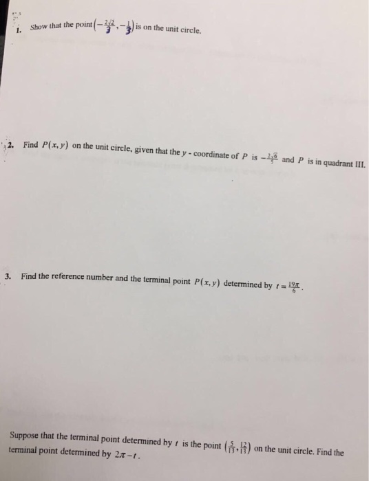 Solved Show that the point (-2 squareroot 2/3, -1/3) is on | Chegg.com