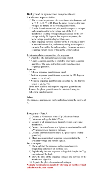 Solved Background on symmetrical components and transformer | Chegg.com