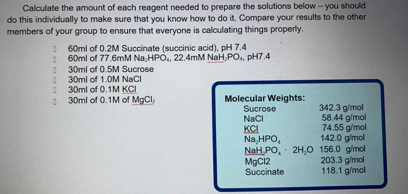 Solved Calculate the amount of each reagent needed to | Chegg.com