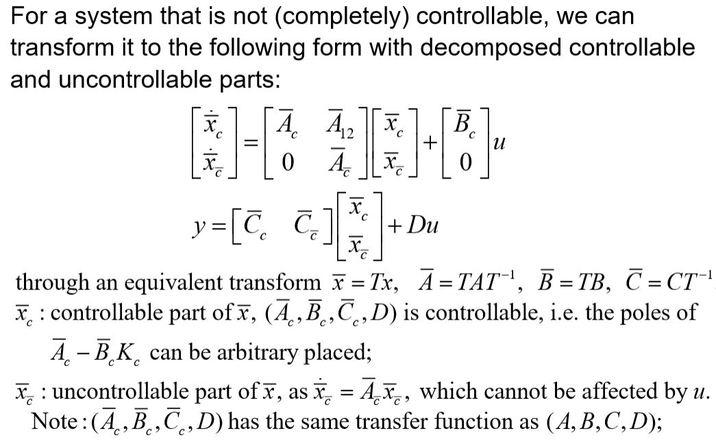For a system that is not (completely) controllable, | Chegg.com