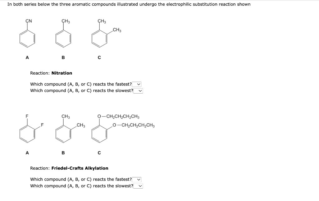 Solved Reaction: Nitration Which compound ( A,B, or C ) | Chegg.com