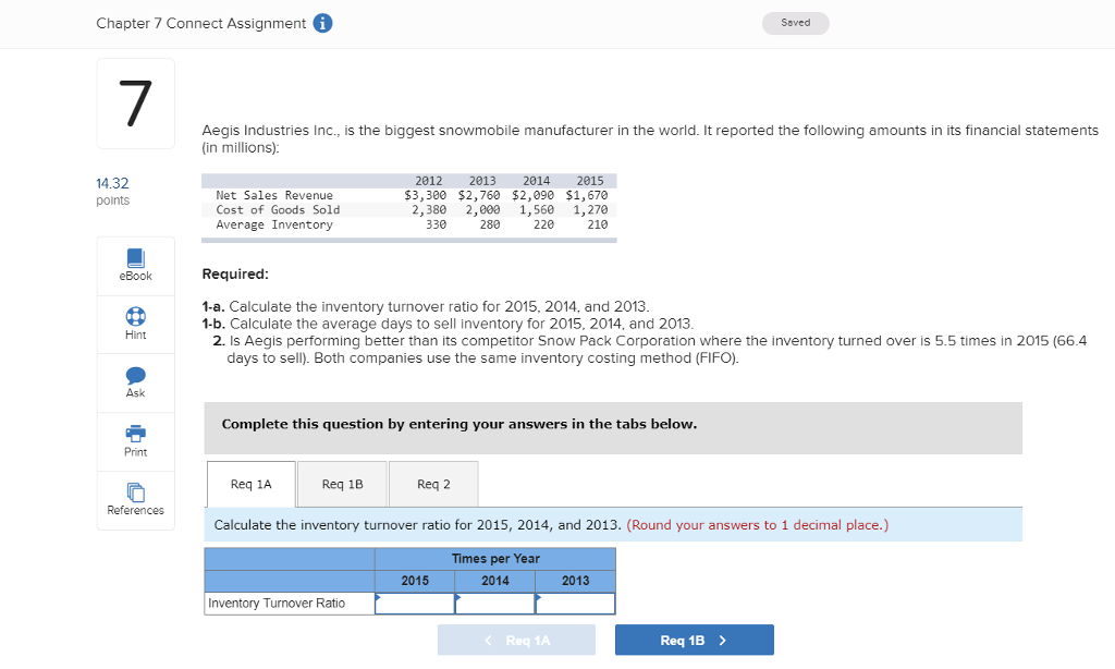Solved Chapter 7 Connect Assignment Saved Aegis Industries | Chegg.com