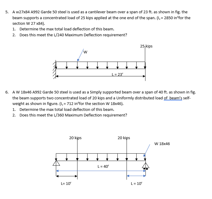 5. A w27x84 A992 Garde 50 steel is used as a | Chegg.com