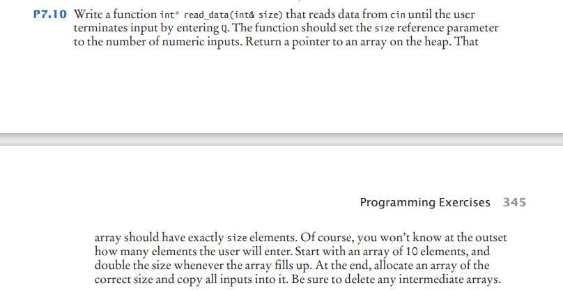 Solved P7.10 Write a function int* read_data(int& size) that | Chegg.com