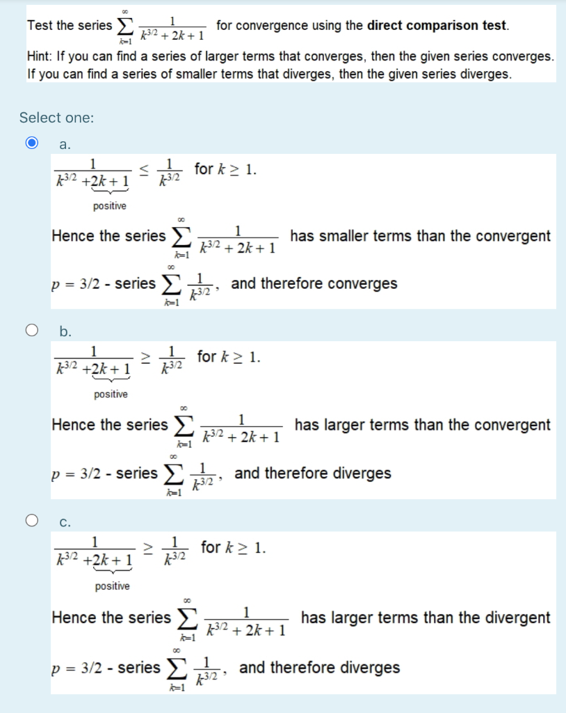 Solved Test the series Σ for convergence using the direct | Chegg.com