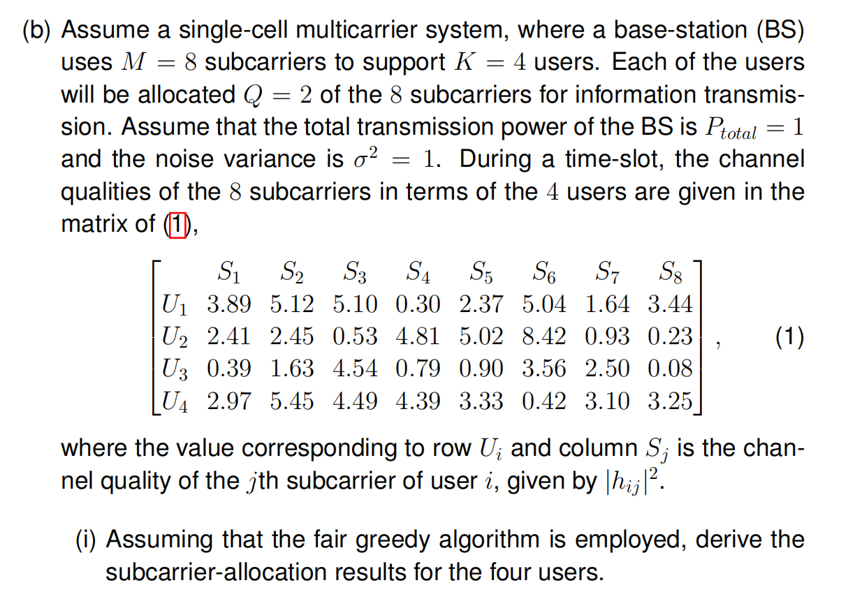 Solved C Suggest A Subcarrier Allocation Algorithm That Is 7463