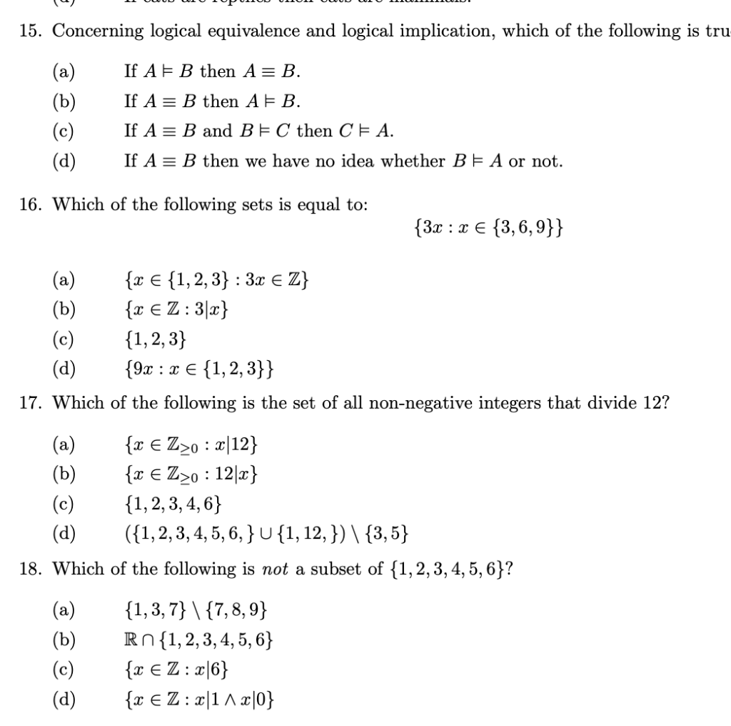 Solved 15. Concerning logical equivalence and logical | Chegg.com