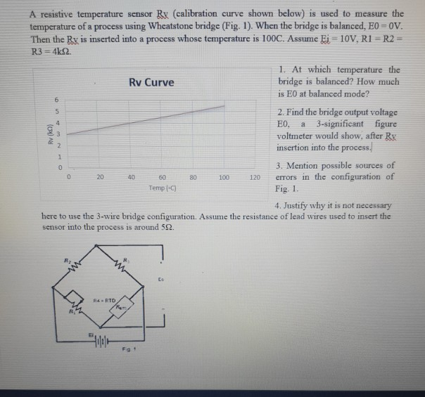 Solved A resistive temperature sensor Rx (calibration curve | Chegg.com