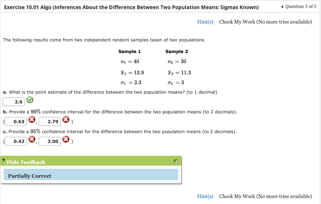 Solved Hint(s) Check My Work (No more tries available) The | Chegg.com