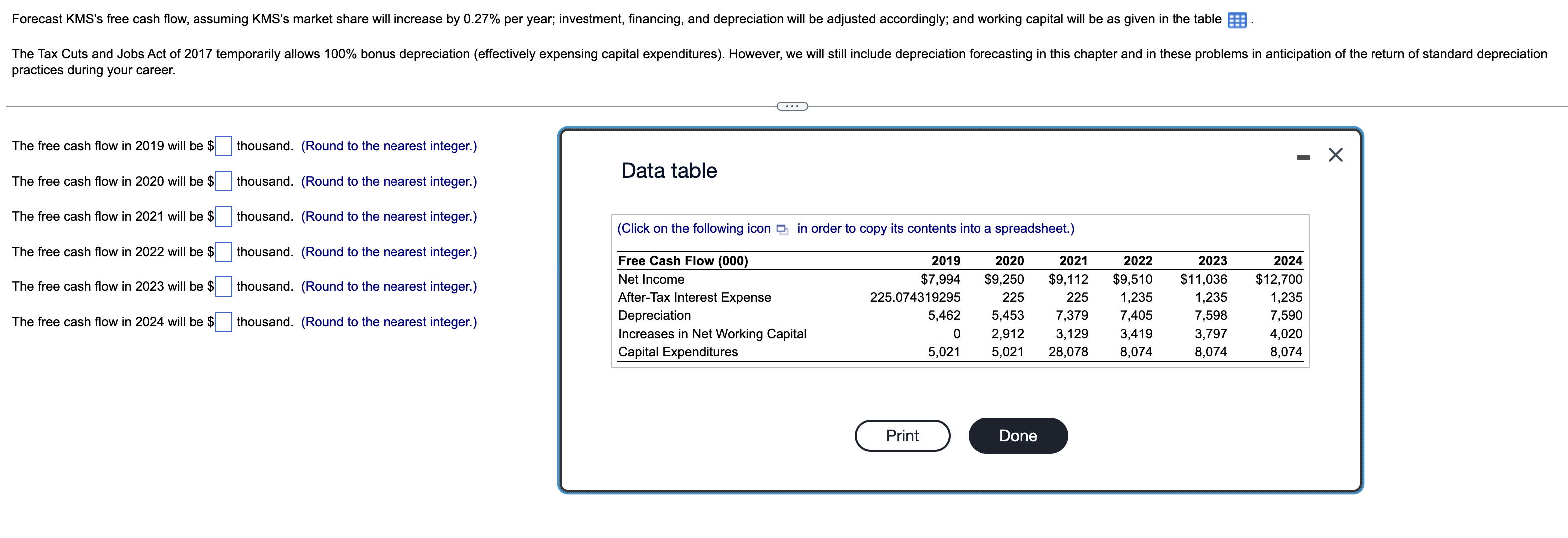 Solved Forecast KMS's free cash flow, assuming KMS's market | Chegg.com