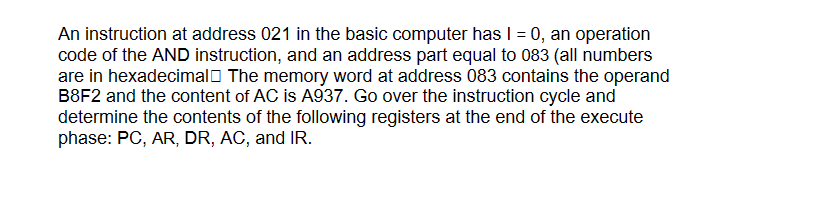 Solved An instruction at address 021 in the basic computer | Chegg.com