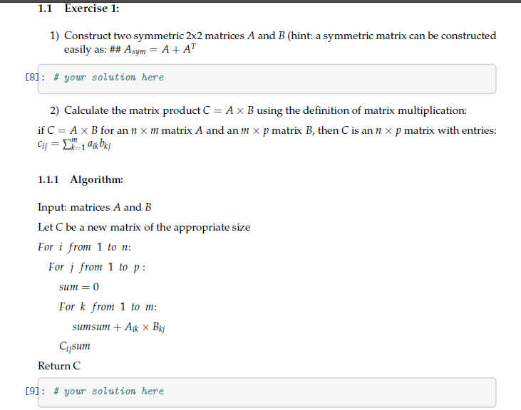 Solved 1.1 Exercise 1: 1) Construct two symmetric 2x2 | Chegg.com