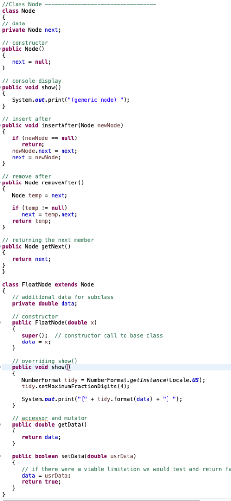 Solved /Class Node class Node // data private Node next; | Chegg.com
