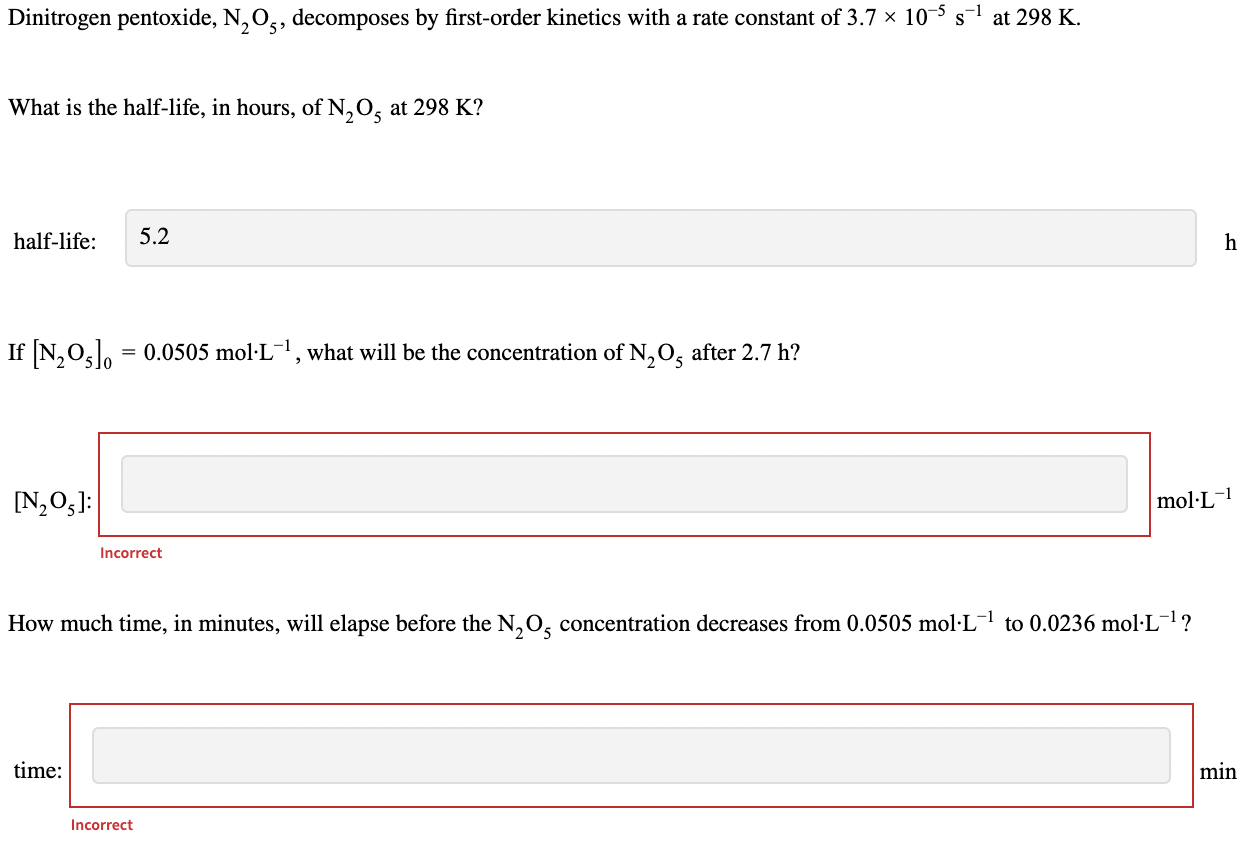 Solved Dinitrogen pentoxide, N2O5, ﻿decomposes by | Chegg.com