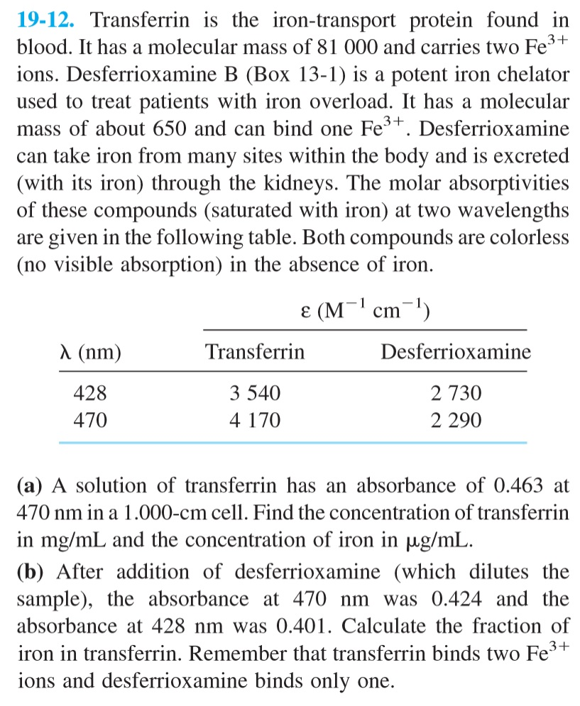 Solved 19-12. Transferrin is the iron-transport protein | Chegg.com