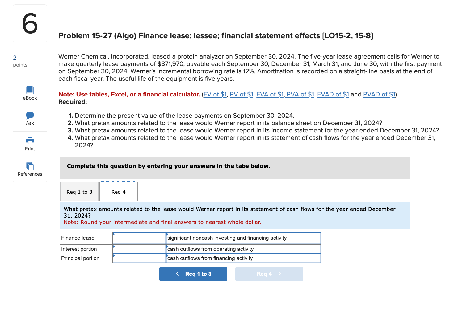Solved Problem 15-27 (Algo) Finance lease; lessee; financial | Chegg.com