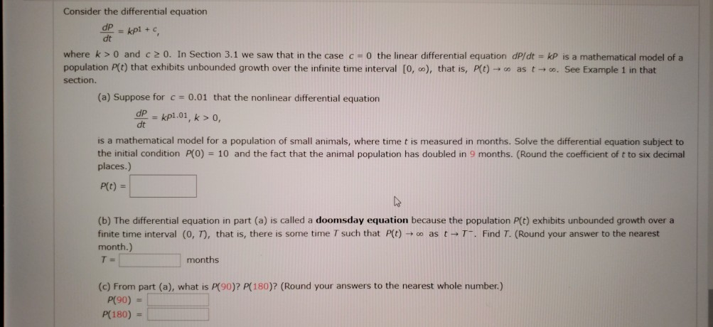 Solved Consider the differential equation - kpl + c, dt | Chegg.com