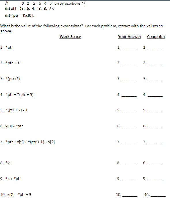 Solved /* 0 1 2 3 4 5 array positions */ int x[] = {5, 6, 4, | Chegg.com