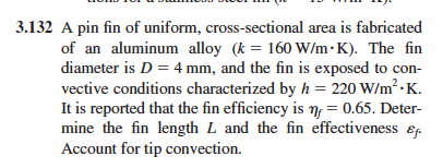 A Pin Fin of Uniform Cross Sectional Area