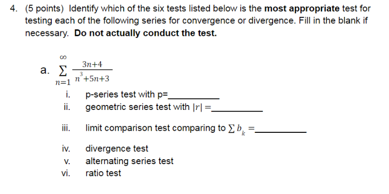 4. (5 points) Identify which of the six tests listed | Chegg.com