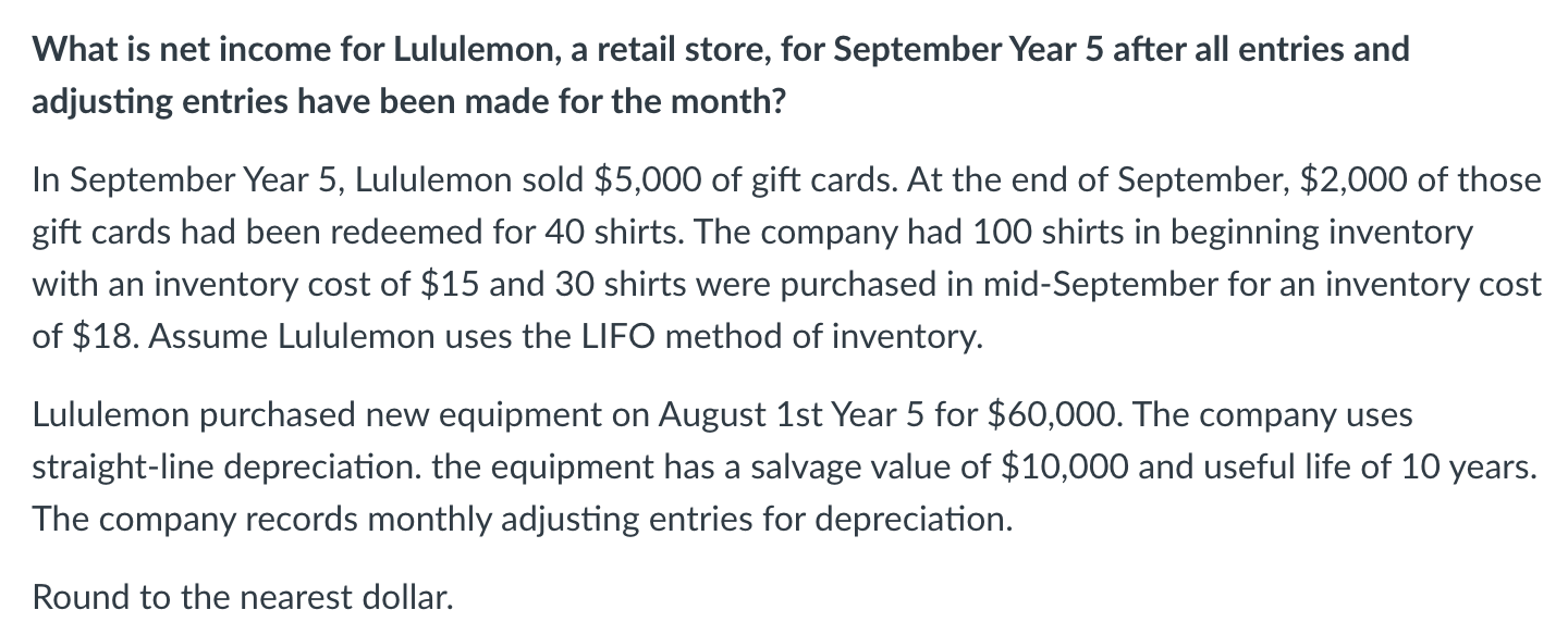 Solved What is net income for Lululemon, a retail store, for | Chegg.com