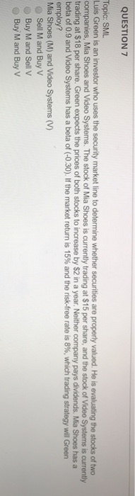 Solved QUESTION 7 Topic: SML Luis Green is an investor who | Chegg.com