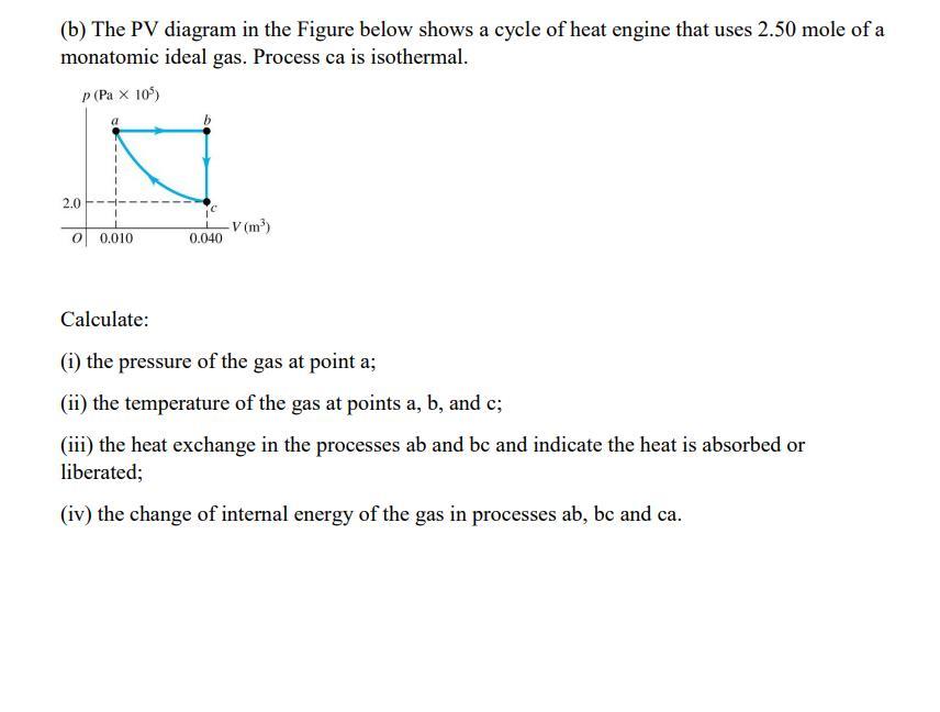 Solved (b) The PV diagram in the Figure below shows a cycle | Chegg.com