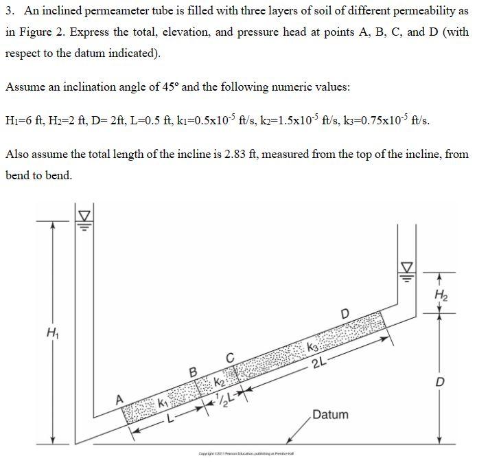 Solved 3. An inclined permeameter tube is filled with three | Chegg.com