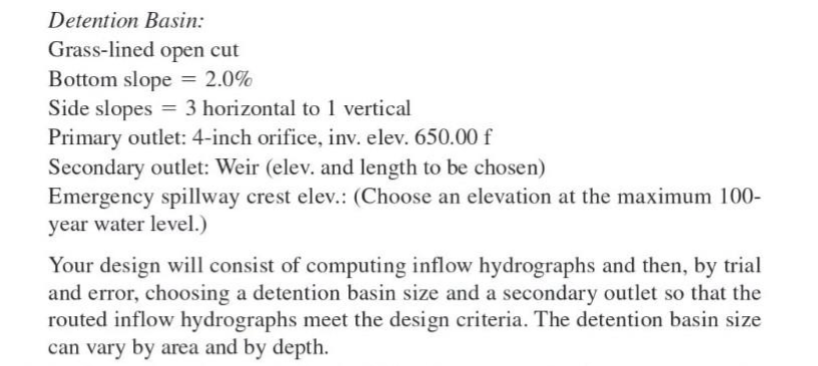 5. Design a detention basin for the following | Chegg.com