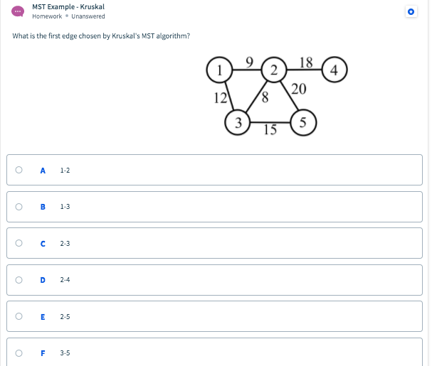 Solved MST Example - Prim Homework Unanswered Assuming we | Chegg.com