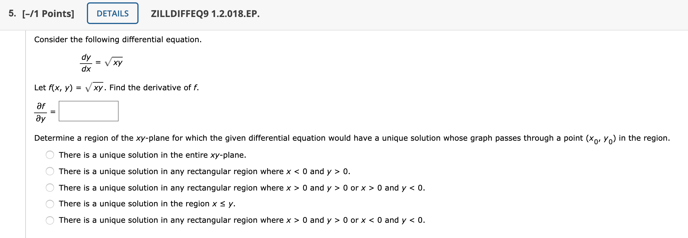 Solved 5. [-/1 Points] DETAILS ZILLDIFFEQ9 1.2.018.EP. | Chegg.com