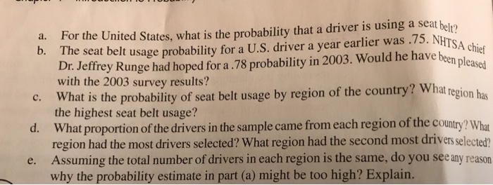Solved The National Highway Traffic Safety Administration | Chegg.com