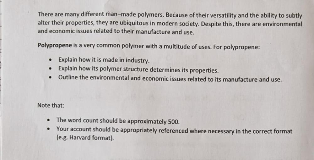 Solved There are many different man-made polymers. Because | Chegg.com