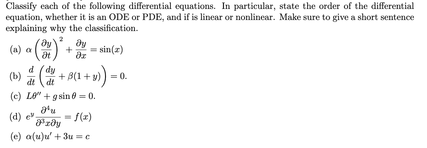 Solved Classify each of the following differential | Chegg.com