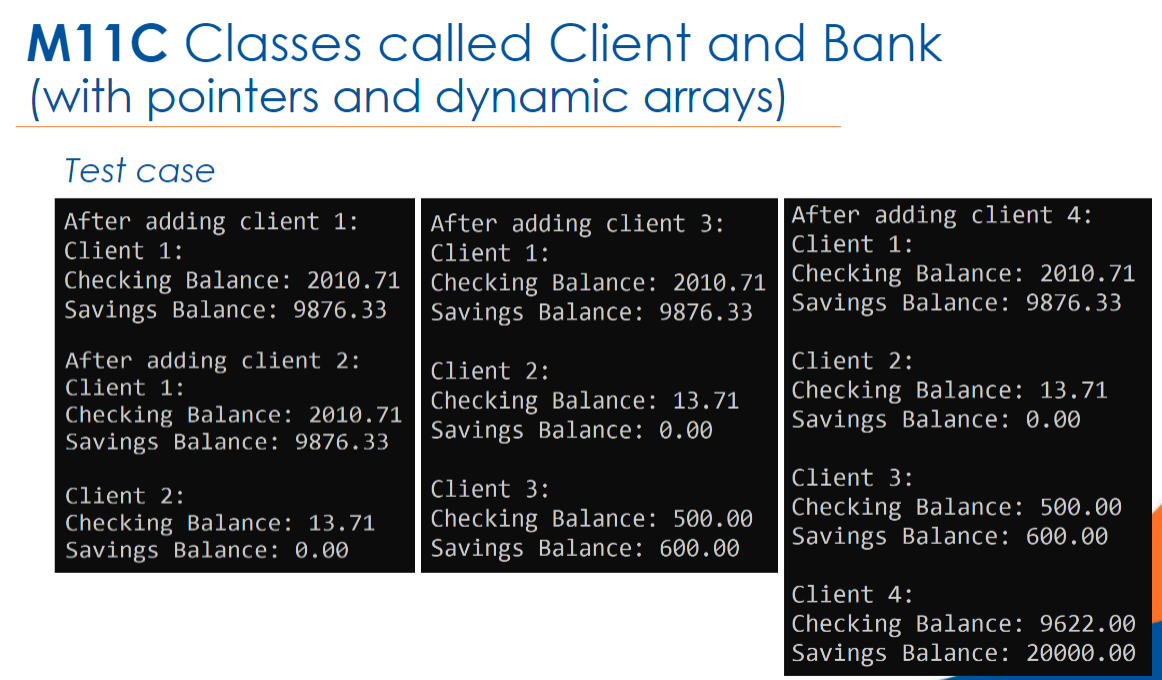 Solved M11C Classes called Client and Bank (with pointers | Chegg.com