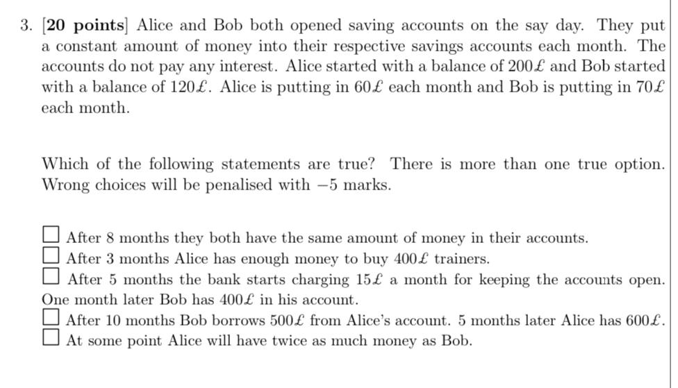 Solved 3. [20 points ] Alice and Bob both opened saving | Chegg.com