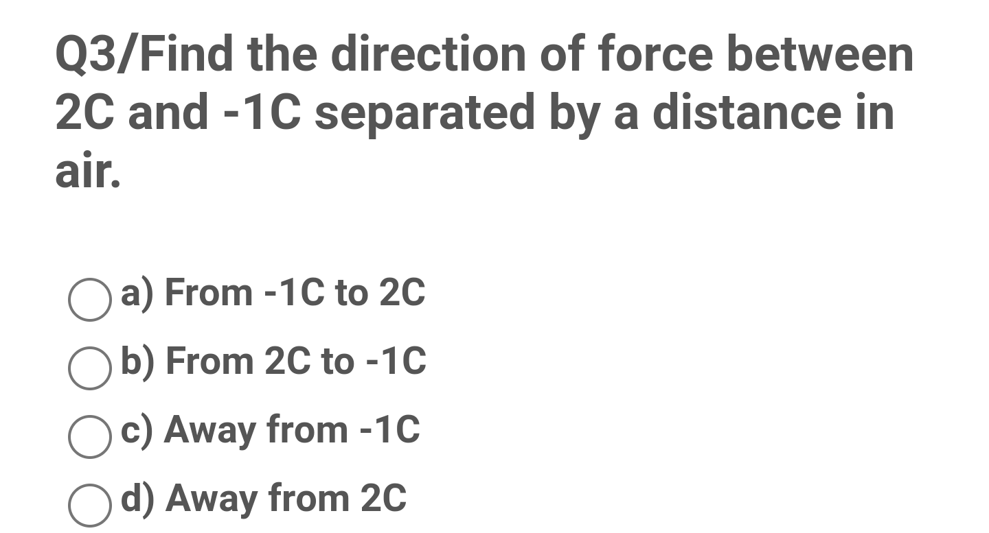 Solved Q3/Find the direction of force between 2C and -1C | Chegg.com