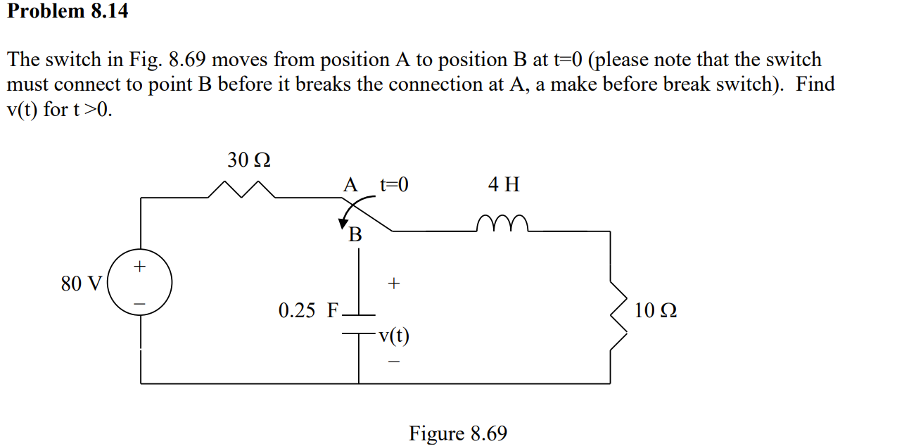 Solved Problem 8.14 The switch in Fig. 8.69 moves from | Chegg.com