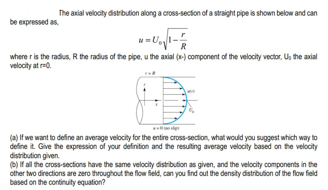 Solved The axial velocity distribution along a cross-section | Chegg.com