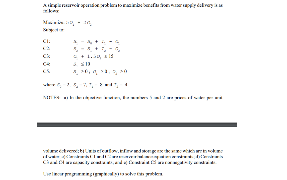 A simple reservoir operation problem to maximize | Chegg.com
