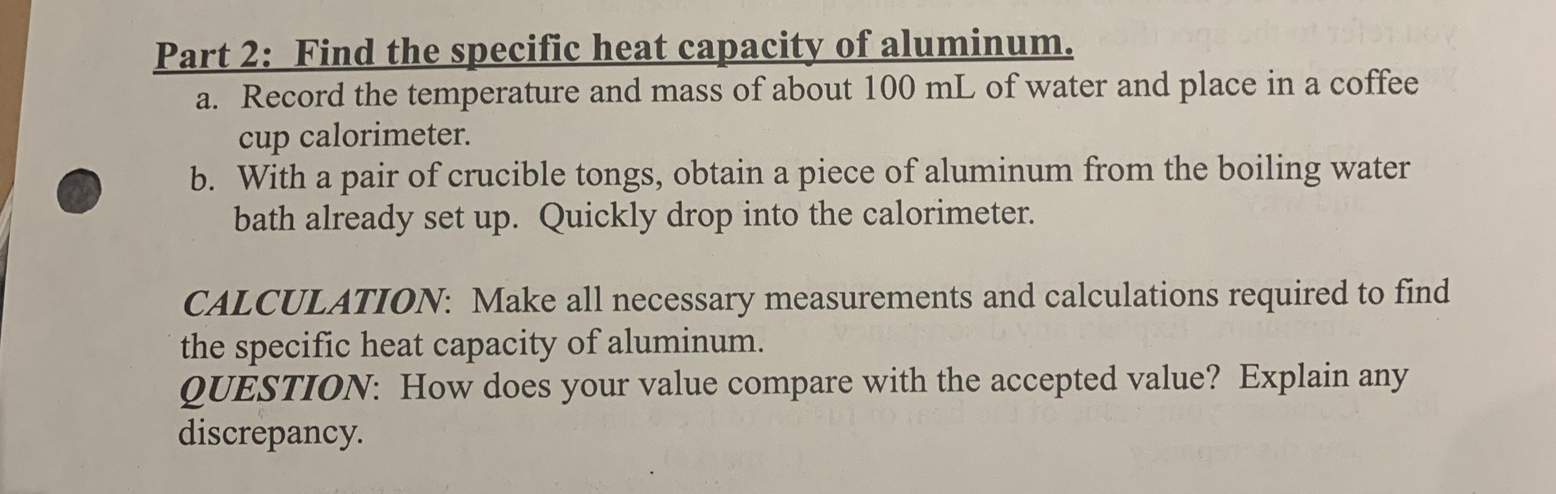 Solved Table 3: Observations of Hot Aluminum in Room | Chegg.com