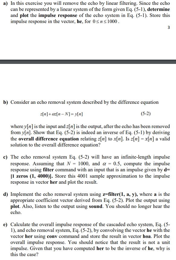 Solved 5. Echo-Cancellation via Inverse Filtering In this | Chegg.com