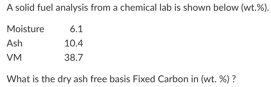 Solved A solid fuel analysis from a chemical lab is shown | Chegg.com