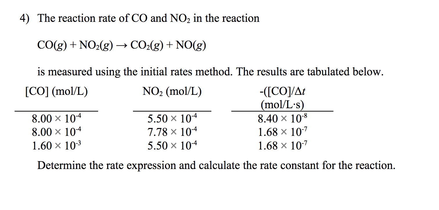 Solved 4) The reaction rate of CO and NO2 in the reaction | Chegg.com