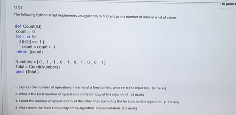 Solved TU points CLO3: The following Python script | Chegg.com