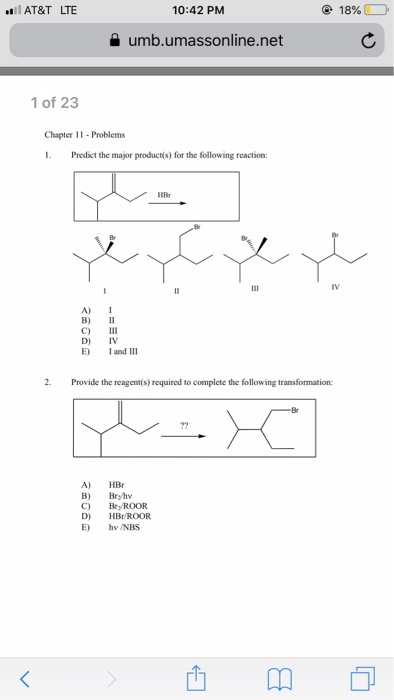 Solved AT&T LTE 10:42 PM @ 18%0ー0, umb.umassonline.net 1 of | Chegg.com