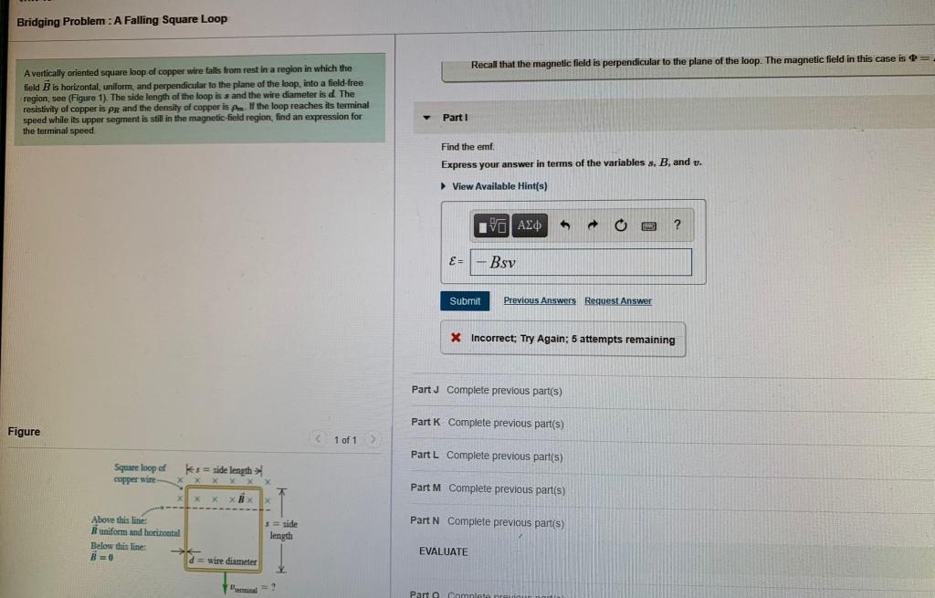 Solved Bridging Problem: A Falling Square Loop Recall that | Chegg.com