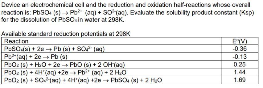 Solved Device an electrochemical cell and the reduction and | Chegg.com