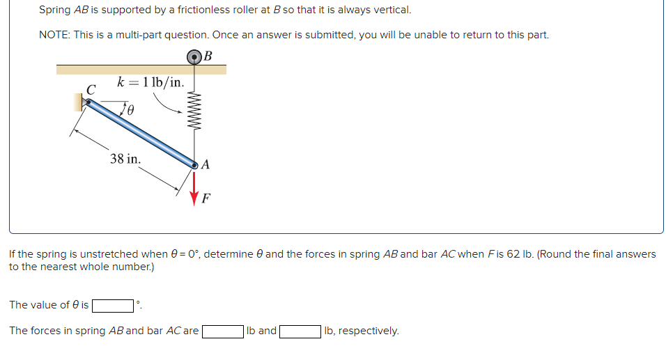 Solved Spring AB is supported by a frictionless roller at B | Chegg.com