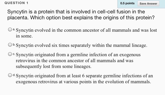 Solved Syncytin is a protein that is involved in cell-cell | Chegg.com